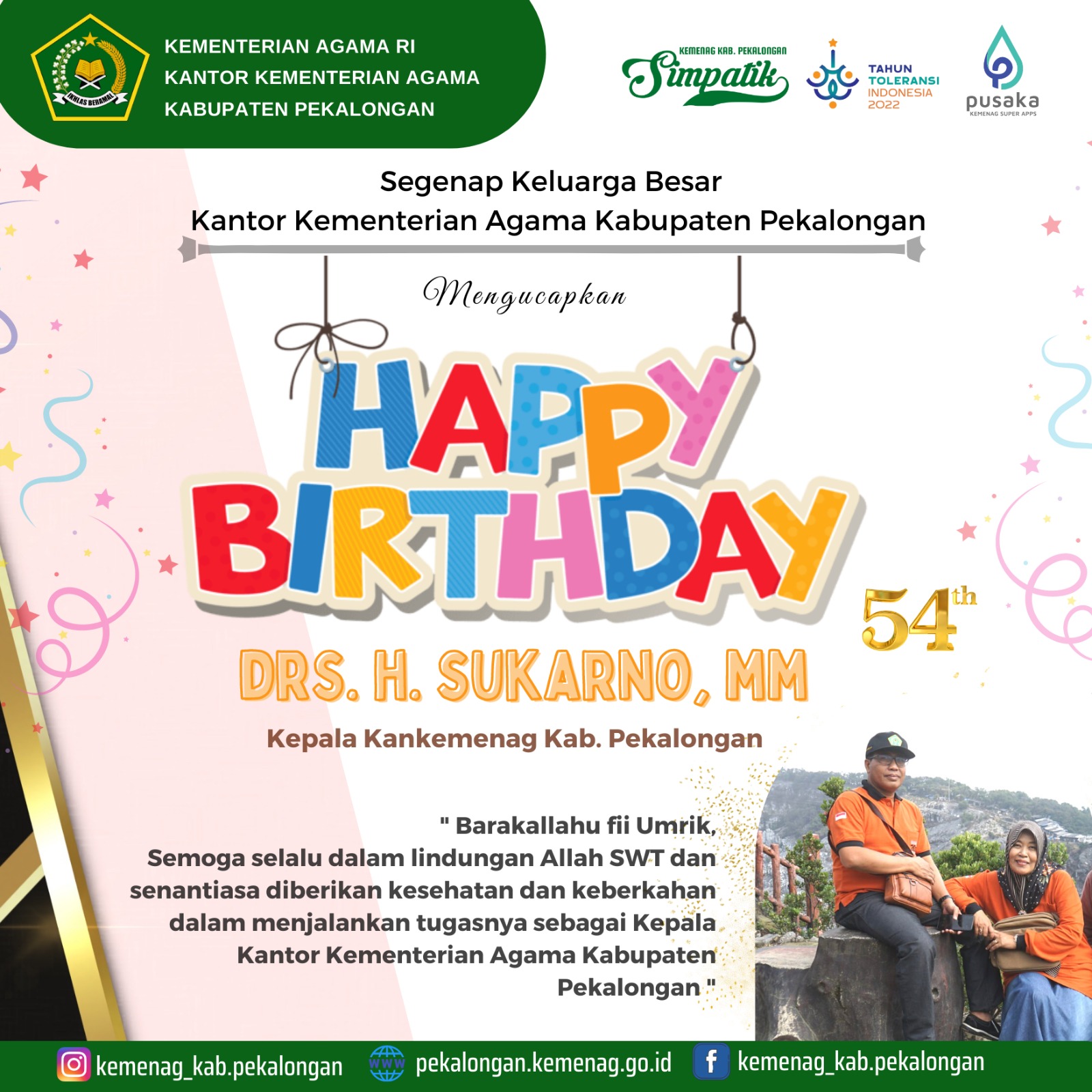 Ultah ke-54, Doa dan Harapan untuk Kepala Kemenag - Kantor Wilayah ...